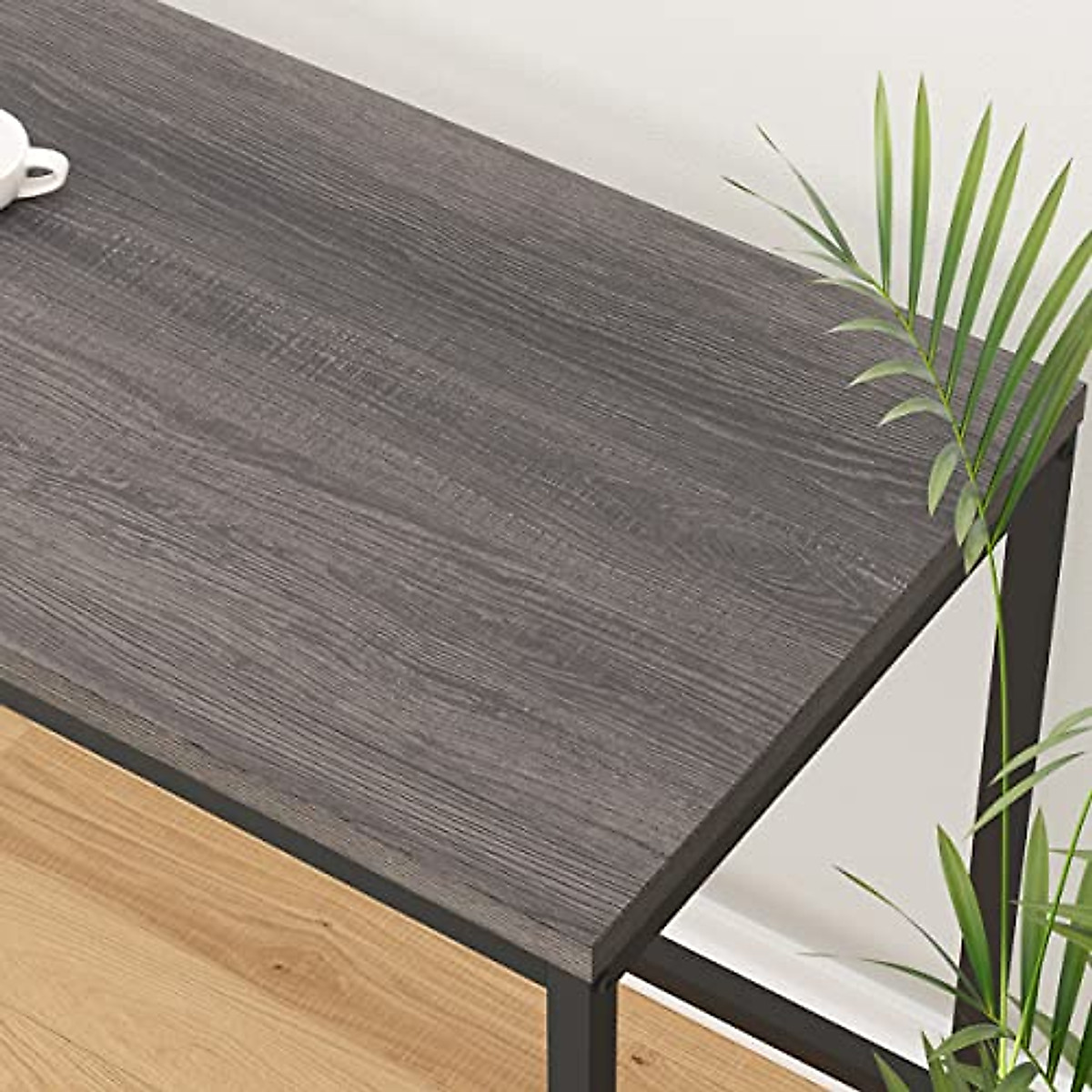 HSH L Shaped Computer Desk, Wood and Metal Reversible Corner Desk for Small Space, Industrial Rustic Crafting Writing Workstation Table for Home Office Study, Grey Oak, 59 x 55 inch