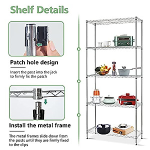 FDW 14" D×24" W×60" H Wire Shelving Unit Metal Commercial Shelf with 5 Tier Layer Rack Strong Steel for Restaurant Garage Pantry Kitchen Garage,Chrome
