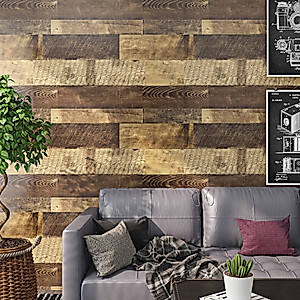 Livelynine 15.8x394 Wood Floor Contact Paper Waterproof Peel and Stick Wood Adhesive Paper for Furniture Desk Table Kitchen Countertop Covers Stick on Accent Wall Panels Rustic Vinyl Flooring Roll