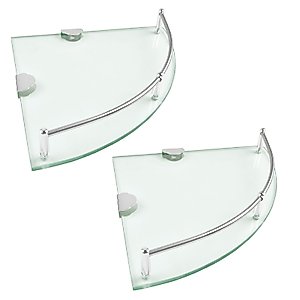 Boocalny 2 Pack Glass Corner Shelf, Corner Shower Shelf with Stainless Steel Rails, Tempered Glass Shower Caddy, Wall Mounted Glass Shelf for Bathroom Organization, 9.25x9.25x0.24in, Silver