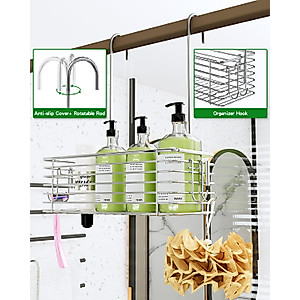 QIHS Shower Caddy Hanging Hanging Bathroom Door Organizer Shampoo Holder Shower Armpit Swivel Arm With 2 Storage Hooks, 304 Stainless Steel Rust Resistant