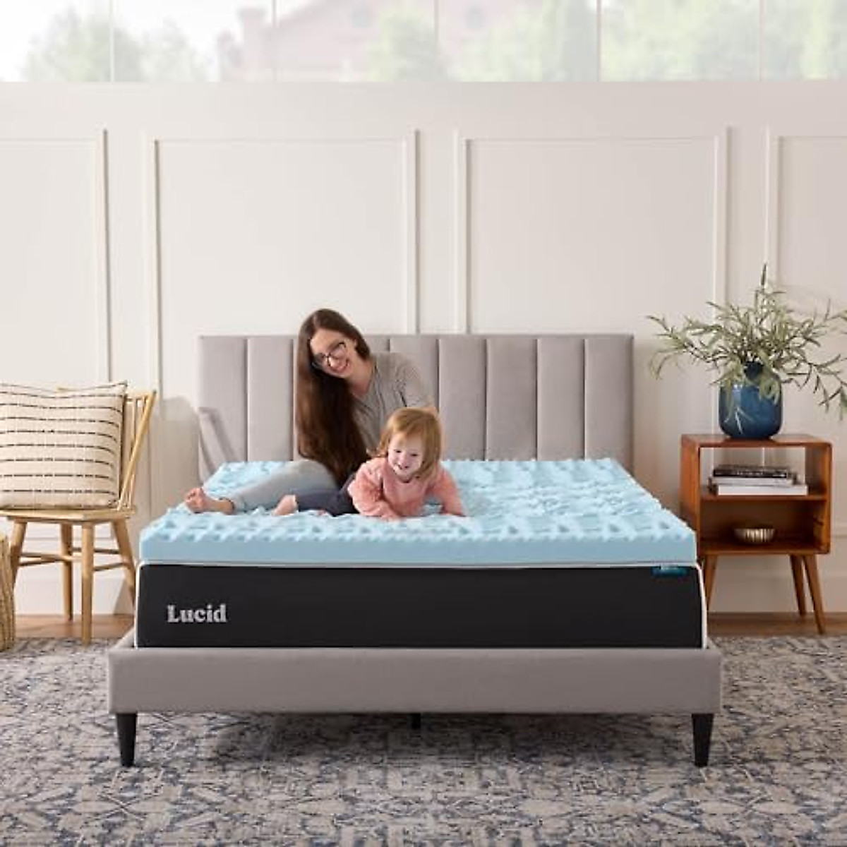 Lucid 3 Inch Mattress Topper Queen - Memory Foam Mattress Topper Queen - 5 Zone Gel Infusion - CertiPur Certified Foam