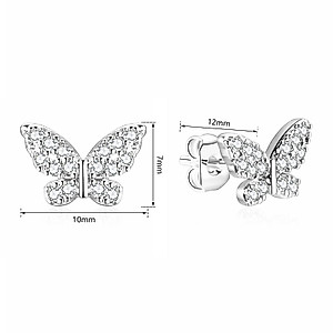 Luxval Silver Butterfly Earrings for Women, Sterling Silver Tiny Butterfly Stud Earrings CZ Sparkling Dainty Hypoallergenic Jewelry for Women