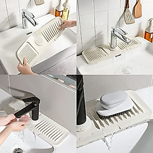 Sink Splash Guard | Silicone Faucet Mat | Handle Drip Catcher Tray | Sink Protectors for Kitchen Sink | Water Splash Guard Behind Faucet | Soap Dish Holder for Kitchen Bathroom Sinks (Grey, Large)