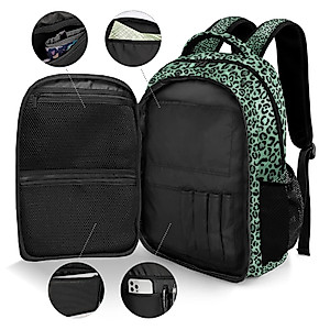 Anneunique Custom Cheerleader Backpack Custom Multifunctional Waterproof Laptop Bag for Travel Gift Leopard Print Green Cheer