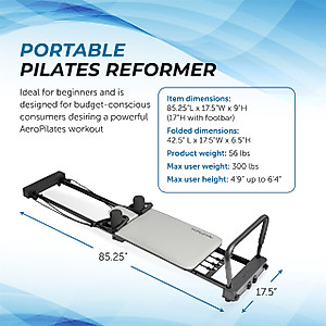 AeroPilates Reformer 287 - Pilates Reformer Workout Machine for Home Gym - Pilates Reformer with 3 Resistance Cords - Up to 300 lbs Weight Capacity