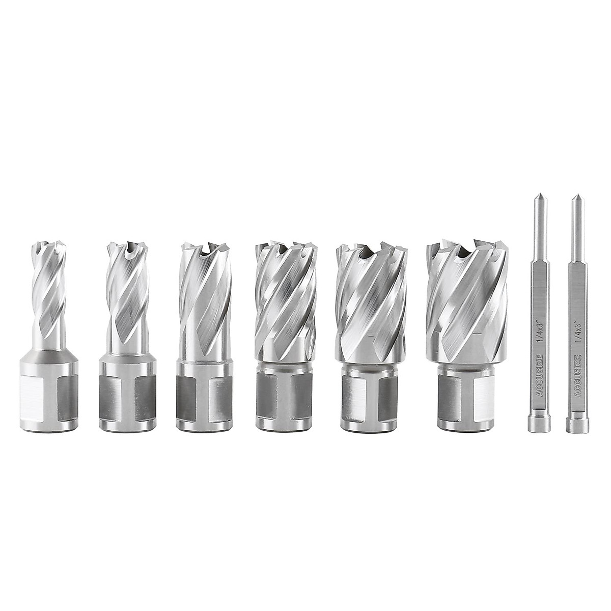 Accusize Industrial Tools Hss Professional Annular Cutter Set 1'' Cutting Depth, 7/16'' to 1-1/16'' with 3/4'' Weldon Shank, 8 Pc Set, HSS1-0000