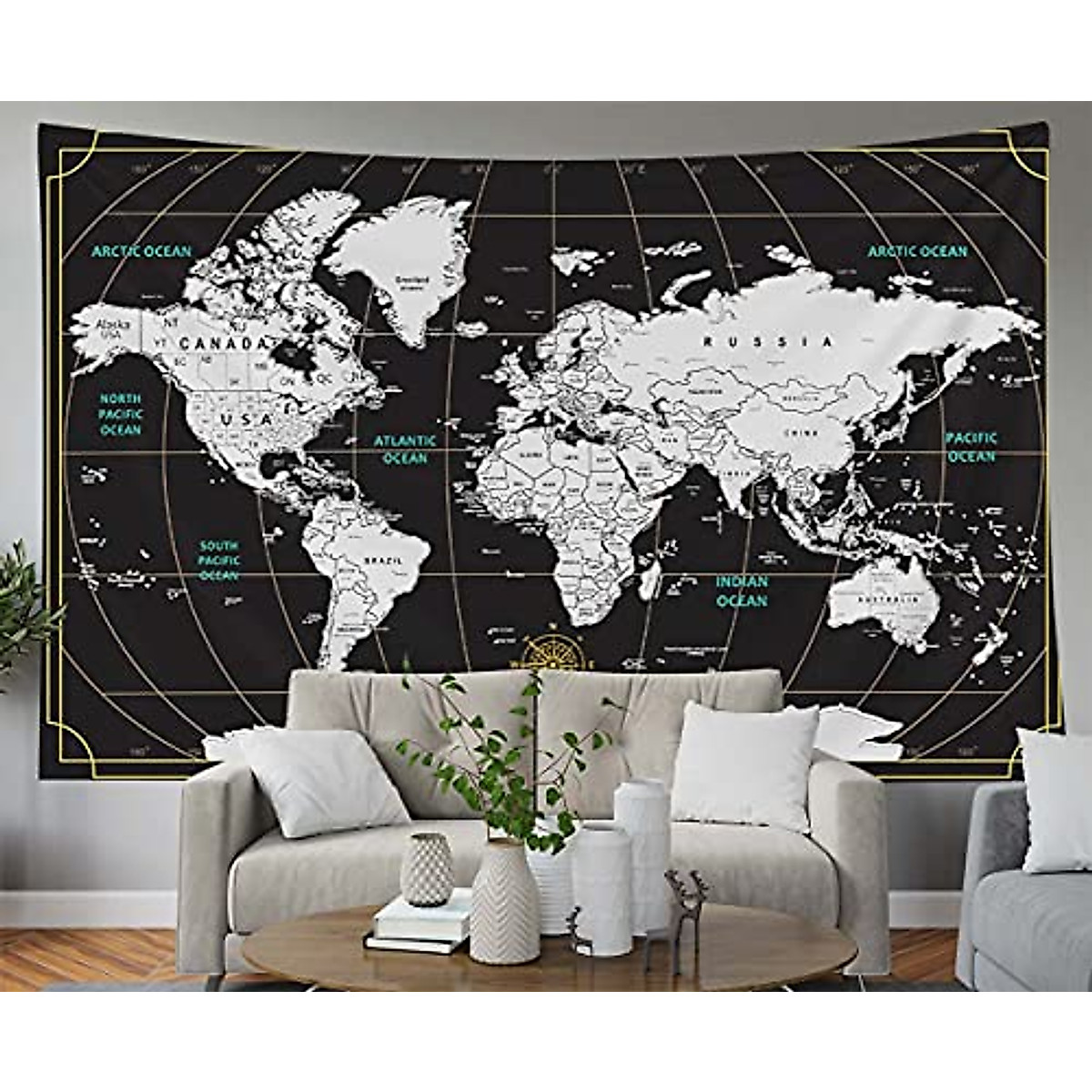 CAPSCEOLL World Map Tapestry Wall Tapestry World Geographical Distribution Tapestry for Men 80X60 Inches