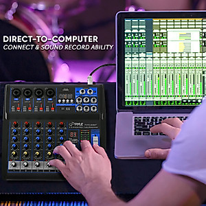 Pyle Professional Audio Mixer Sound Board Console - Desk System Interface with 6 Channel, USB, Bluetooth, Digital MP3 Computer Input, 48V Phantom Power, FX16 Bit DSP- PMXU63BT , Black