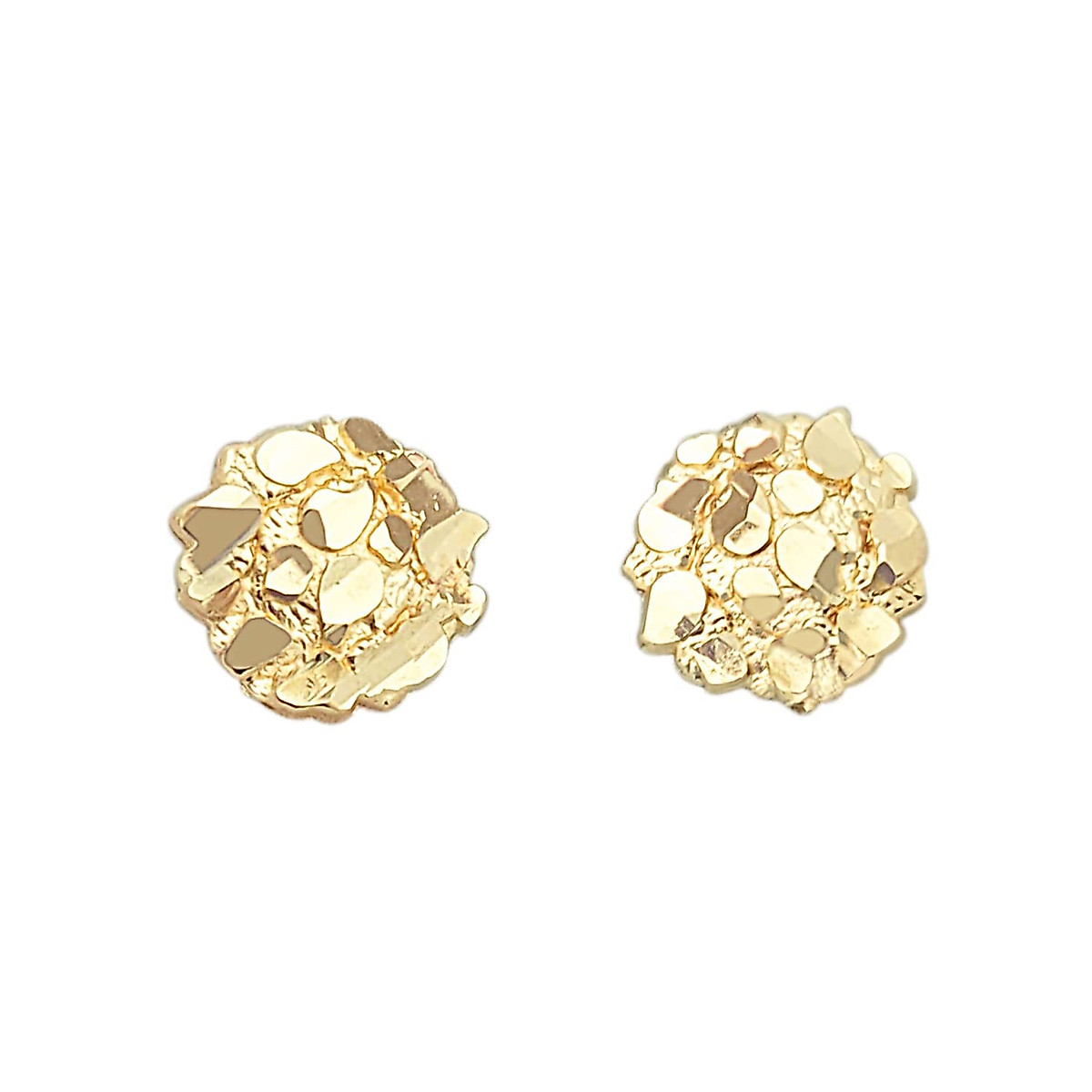 10K Yellow Gold Nugget Earrings Round Nugget 10 mm