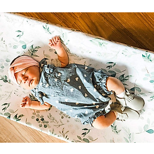 Diaper Changing Pad Cover, 2 Pack, Floral Changing Table Cover, Green Leaf Changing Pad Covers, Jersey Knit Changing Table Sheets, Gender Neutral Crib Bedding Covers for Baby Boy Girl