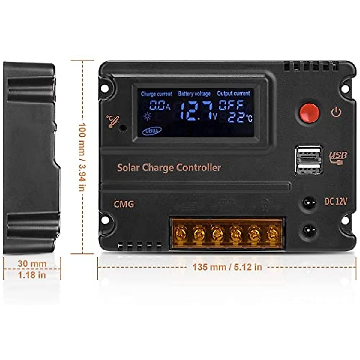 CMG 20A 12V 24V Solar Charge Controller Auto Switch LCD Solar Panel Battery Regulator Charge Controller Overload Protection Temperature Compensation