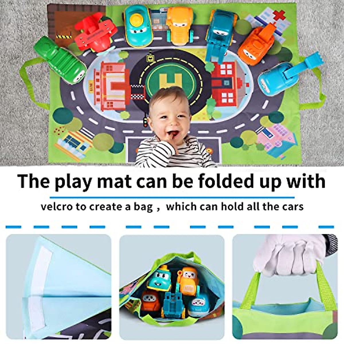 ALASOU Baby Truck Car Toy and Playmat Storage Bag(7 Sets)|Baby Toys 12-18 Months|Infant Toys for 1 2 3 Year Old boy Girl|1st Birthday Gifts for Toddler Toys Age 1-2