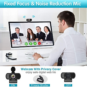 Webcam HD 1080p ,Live Streaming Web Camera with Stereo Microphone, PC Desktop or Laptop USB Webcam with 110 Degree View Angle, HD Webcam for Video Calling, Recording, Conferencing, Streaming, Gaming