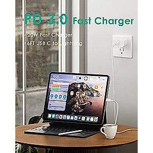 iPhone Charger Fast Charging, [Apple MFi Certified] Fast Charger 20W PD USB C Wall Charger with 6FT Type C to Lightning Cable Compatible with iPhone 14 13 12 11 Pro Max/Pro/XS Max/XS/XR/X, iPad