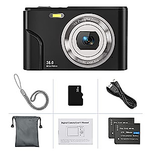 Digital Camera for Kids Boys and Girls - 36MP Children's Camera Full HD 1080P Rechargeable Electronic Mini Camera for Students, Kids,Black
