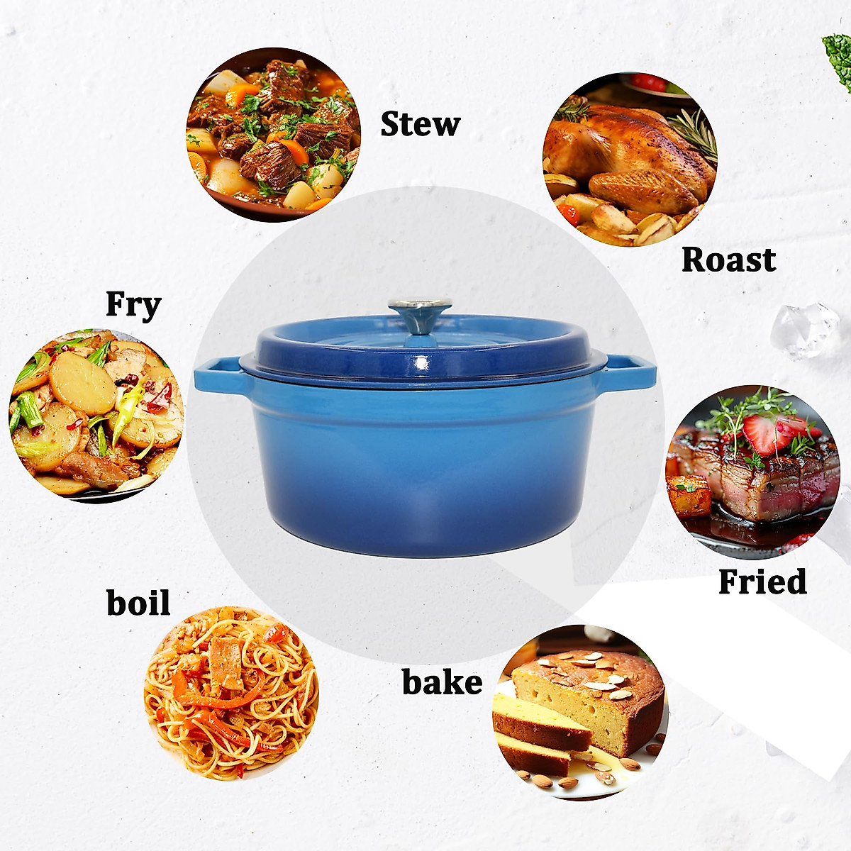 MINLUFUL Enameled Cast Iron Dutch Oven Pot with Lid - 5 Quart Round Dutch Oven Cookware Pot for Bread Baking, Stove and Oven Safe, Caribbean Blue