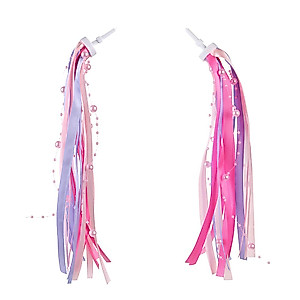 MINI-FACTORY Kids Bike Streamers Pink Pearl - 2Pcs Bicycle Scooter Front Handlebar Tassel Ribbon Decoration for Girls - Pearl (Pearl)