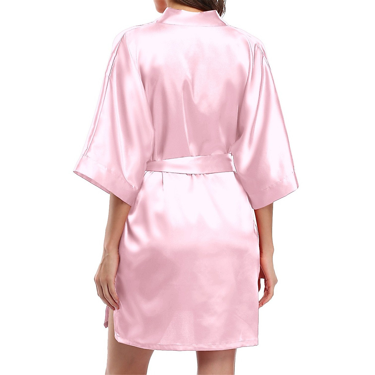 Giova Pure Color Satin Short Silky Bathrobe Sleepwear Nightgown Pajama,Baby Pink,Medium
