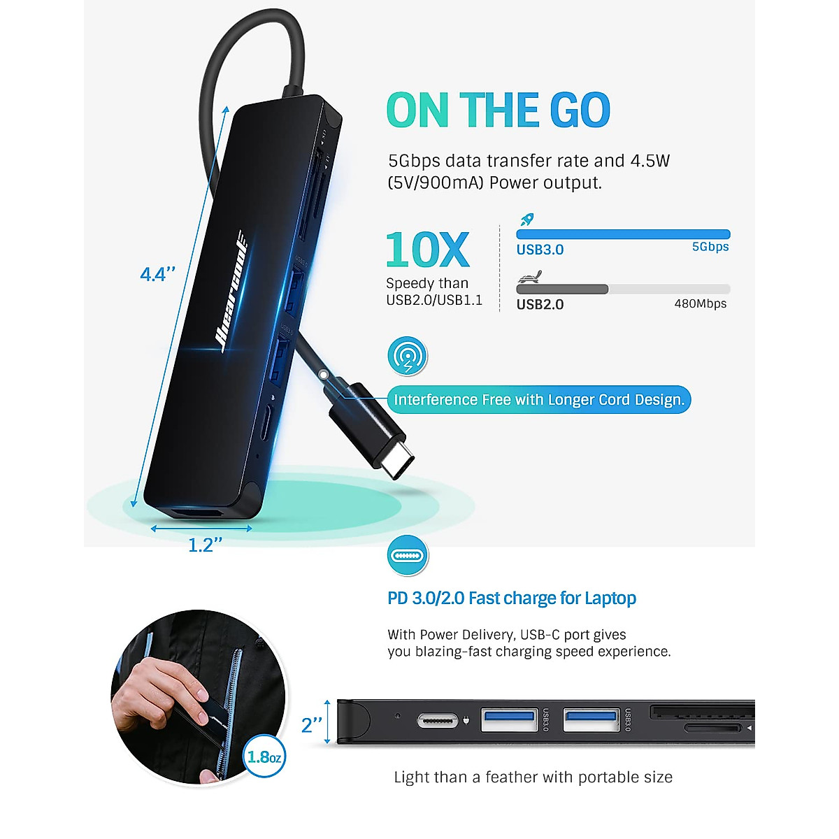 Hiearcool 7IN1 USB C Adapter, USB C Hub-(Grey and Black)