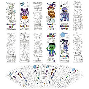 YoeeJob 60pcs Halloween Color You Own Bookmarks for Kids, 12 Styles DIY Bookmarks for Kids/Teens, Cute Pumpkins Skulls Trick or TreatPage Marker, Classroom Rewards Supplies