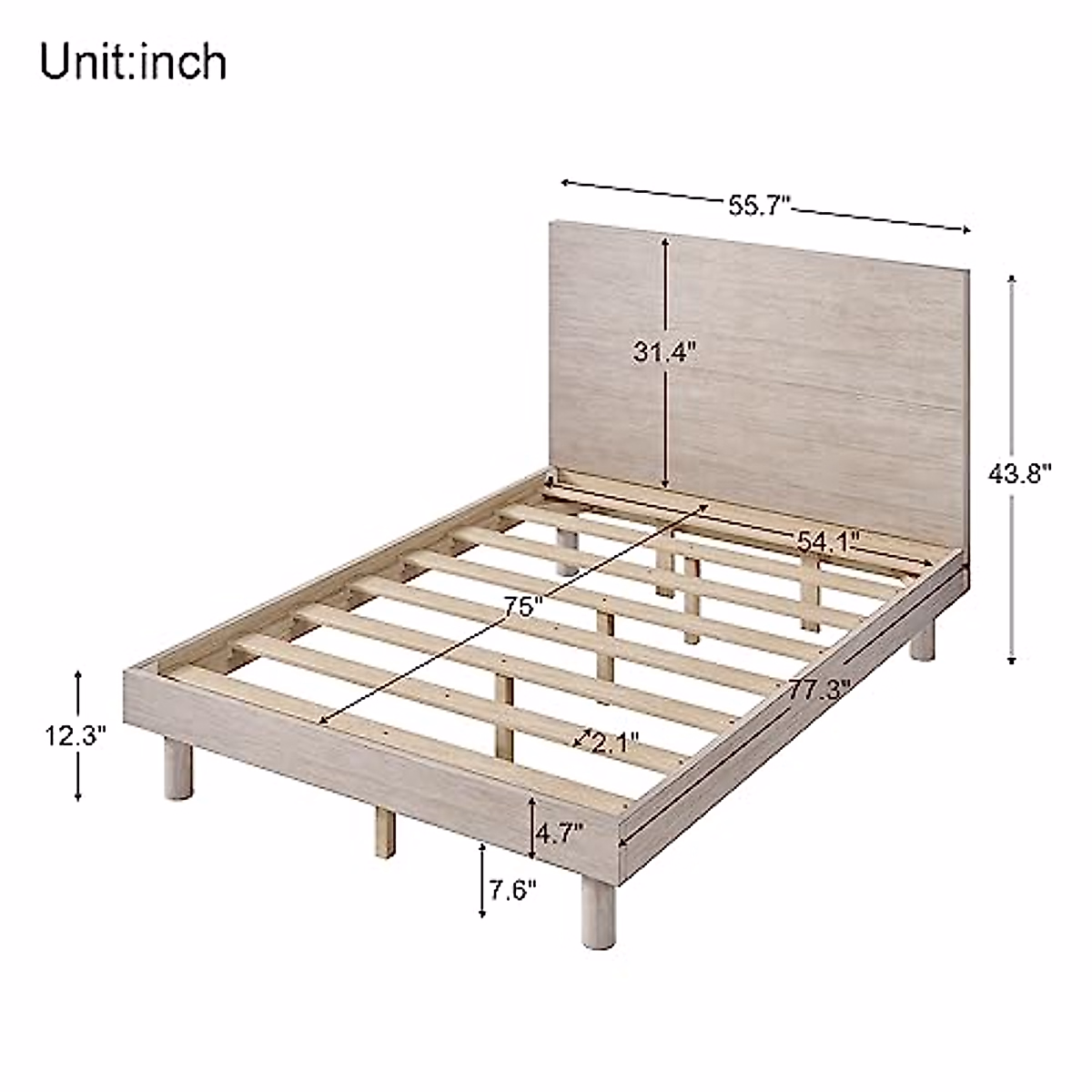 Harper & Bright Designs Full Bed Frame with Headboard, Solid Wood Platform Bed Full with Wooden Slats Support, Easy Assembly, Noise-Free, No Box Spring Needed, Stone Gray