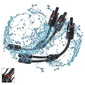 Solar Panel Y Branch Parallel Cable 2 Pairs, 45A Waterproof Solar 2 to 1 Adapter Cable Wire Male Female Connector, (MFF+FMM 2 Pair,30CM/0.98FT)