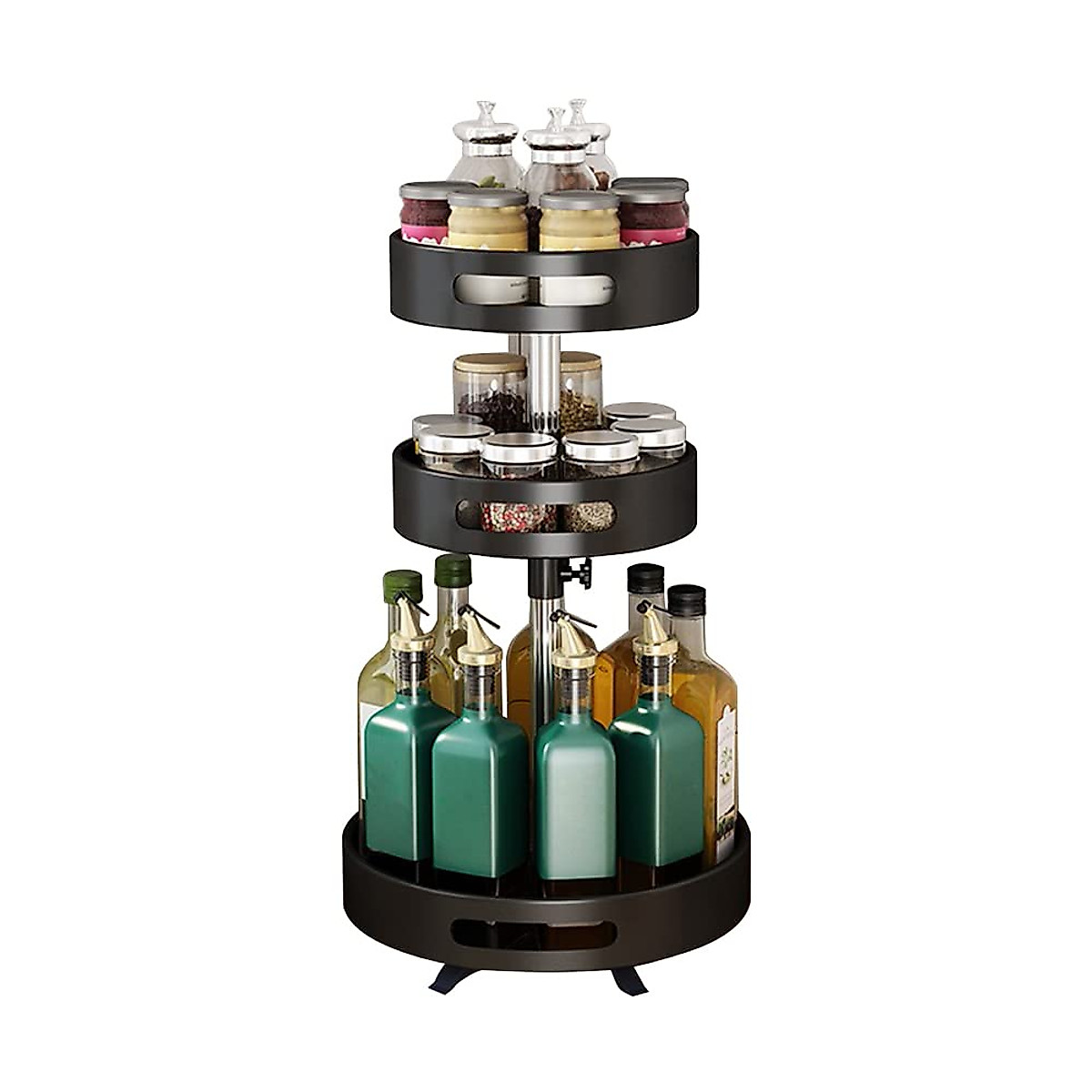 BULTIWEUD 3 Tier Lazy Susan Turntable Spice Rack Organizer Food Storage Container for Kitchen Cabinet, Spinning Organizer for Spices,Condiments,Black