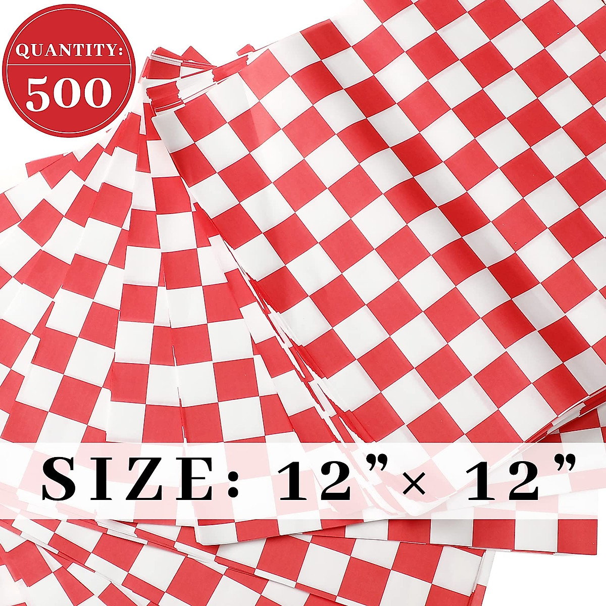 500 Deli Paper Sheets 12 x 12 Inch Red and White Checkered Food Wrapping Papers Grease Resistant Food Wrap Sandwich Paper Wraps Disposable Paper Liner for Picnics Barbecue Restaurants Cookout Party