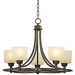 Regency Hill Whitfield Oil Rubbed Bronze Chandelier Lighting 23" Wide Farmhouse Rustic Glass Shades 5-Light Fixture for Dining Room Living House Home Foyer Kitchen Island Entryway Bedroom