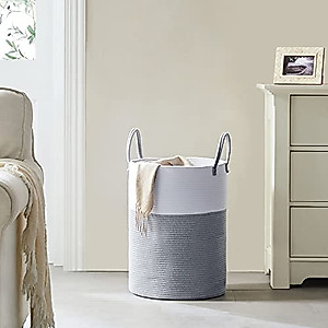 Cotton Rope Laundry Hamper by YOUDENOVA, 58L - Woven Collapsible Laundry Basket - Clothes Storage Basket for Blankets, Laundry Room Organizing, Bedroom Storage, Clothes Hamper – Grey & White