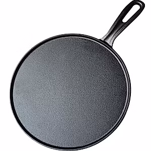 La Cuisine Crepe Tawa Pan for Roti Dosa Comale – Griddle Pizza Pan Cast Iron Pre-Seasoned, 11 Inch / 28cm Diameter, Oven Safe, PFOA Free.