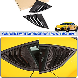 Fgtagtal Rear Side Window Louver Cover Fit for Toyota Supra GR A90 A91 MK5 2019-2024, Side Window Louvers Air Vent Scoop Shades Trim Cover(Carbon Fiber Pattern Black)