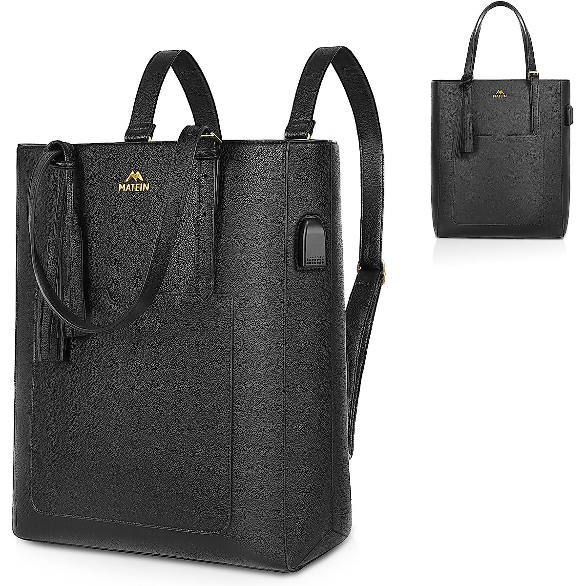 Backpack Purse for Women, 15.6 Inch Convertible Soft Vegan Leather Laptop Backpack with USB Charging Port, Waterproof Anti-theft Shoulder Tote Bag Handbag with Tassel for School Work Business Travel