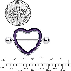 Body Candy 14G Nipple Piercing Jewelry Stainless Steel 2Pc Purple Heart Glow Barbell Nipple Shield 3/4"