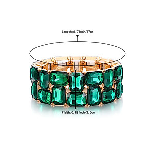 BriLove Women's Sparkling Crystal Emerald Cut Stretch Bangle Bracelet for Wedding Party Prom Emerald Color Gold-Tone
