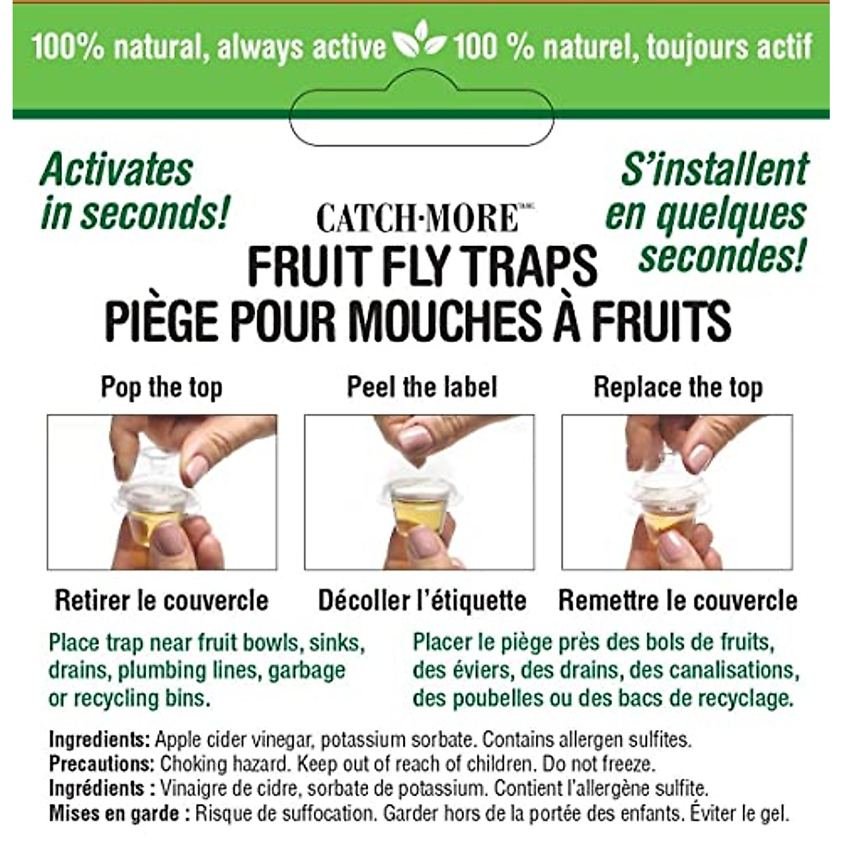 CatchMore Fruit Fly Traps | Effective Fruit Fly Trap for Indoor Use | Always Active (4+2 Bonus Pack)