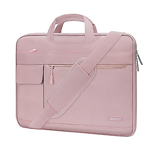 MOSISO Laptop Shoulder Bag Compatible with MacBook Air/Pro,13-13.3 inch Notebook,Compatible with MacBook Pro 14 inch M3 M2 M1 Pro Max 2023-2021,Polyester Flapover Briefcase Sleeve Case, Baby Pink