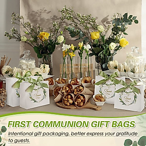 Teling 50 Pack Small Thank You Gift Bags 4.5 x 1.8 x 3.9 In Mini Thank You Favor Bags Bulk Small Paper Bags with Bow Ribbon Thank You Gift Wrap Bags for Birthday Baby Shower Wedding Party, Green