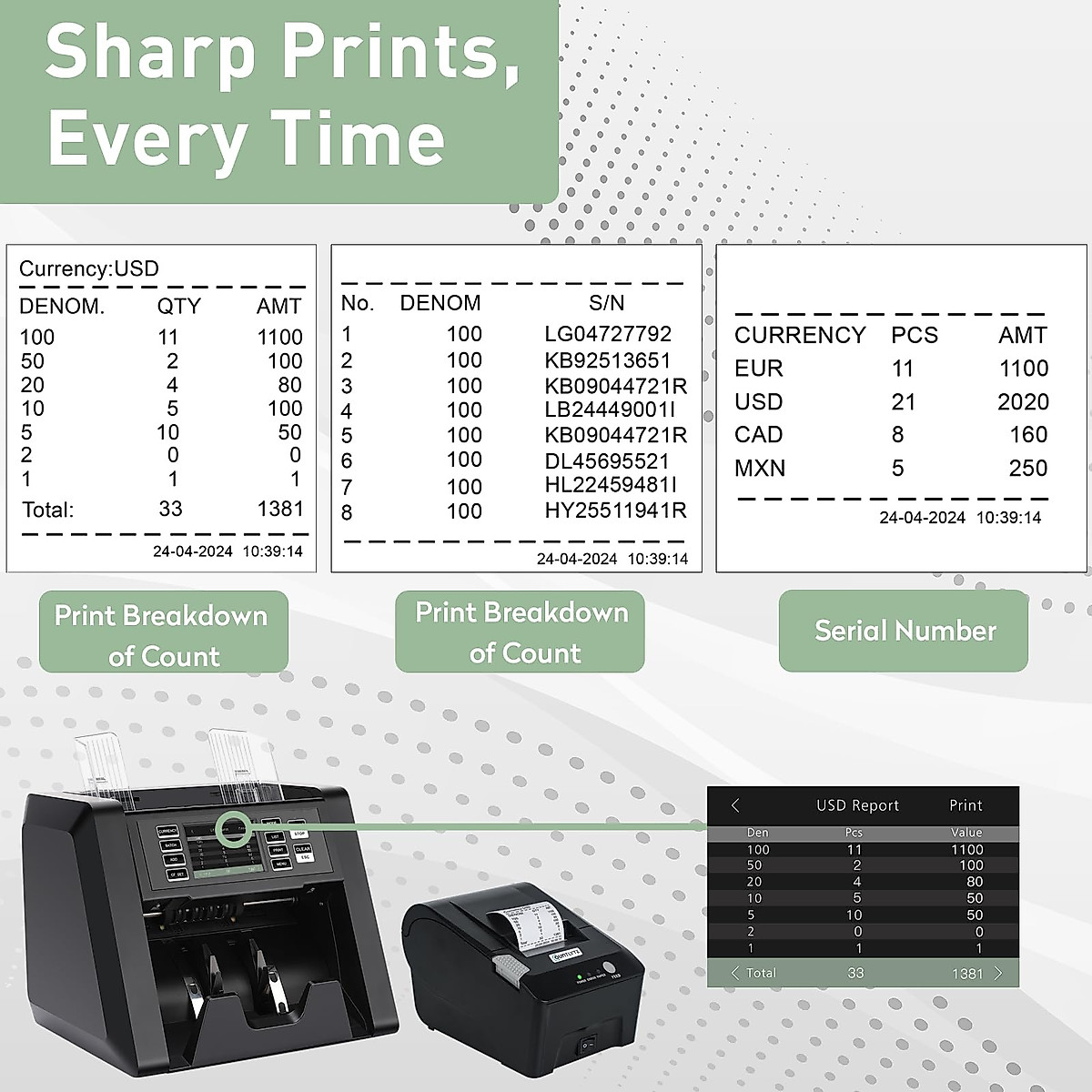 Countlyte Thermal POS Printer C-TP-58PLUS, 58mm Receipt Printer, RS-232 Serial Interface for ESC/POS,Support Connect Money Counter Machine