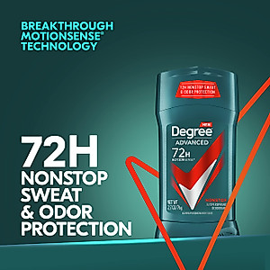 Degree Men Advanced Antiperspirant Deodorant 72H Sweat and Odor Protection Nonstop Claim: Deodorant For Men With MotionSense Technology 2.7 oz 4 Count