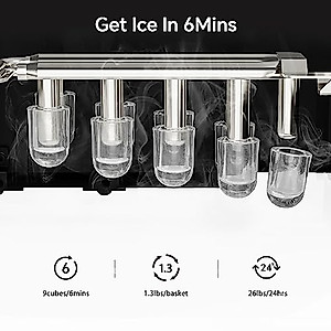 Crzoe Countertop Ice Maker Machine,Portable Ice Maker with Handle,26Lbs/24H,9 Cubes Ready in 6 Mins,Self-Cleaning Ice Makers with Ice Bags and Scoop Basket,for Home/Office