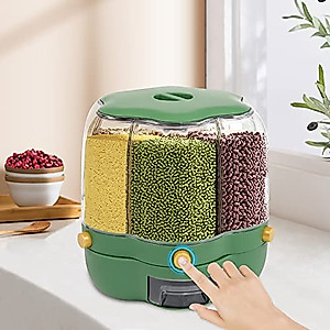Grain Dispenser, 360° Rotating Rice Dispenser Storage Container, 6-Compartment Dry Food Dispenser, Food Storage Containers for Kitchen Small Grains, Beans, Rice