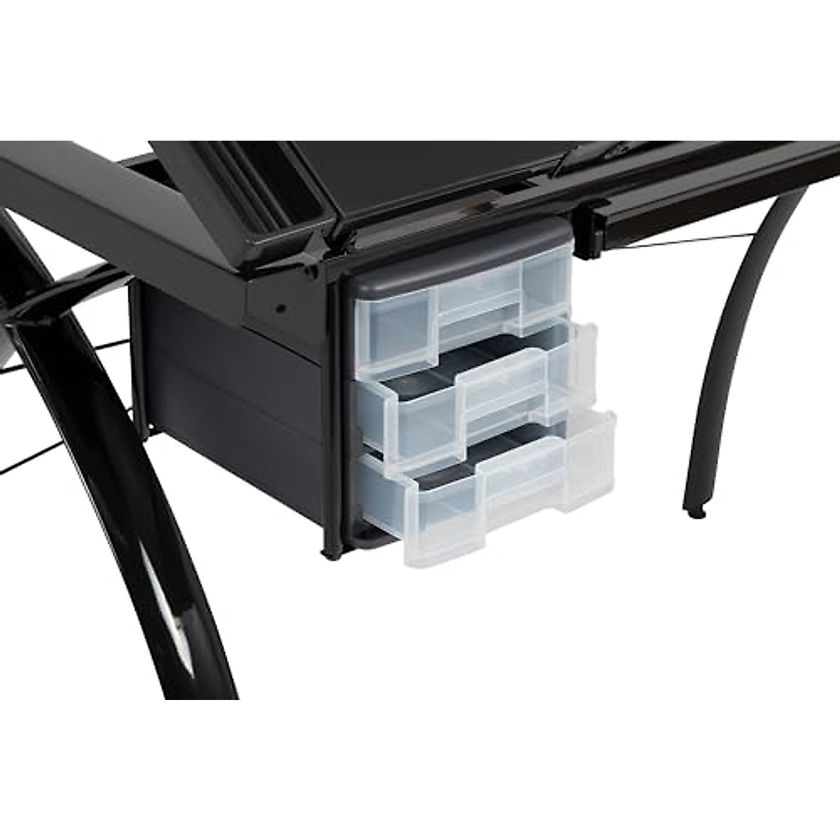 Futura Crafting, Drafting, Drawing Table with Adjustable Top, Black and Black Glass