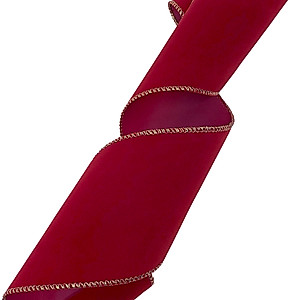 Morex Ribbon Flocked Wired Velvet Ribbon, 4 inch by 25 yards, Berry Red