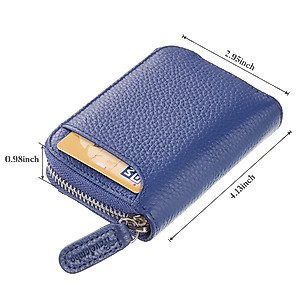 Travelambo Genuine Leather Coin Case Small Wallet YKK Zipper(Blue)