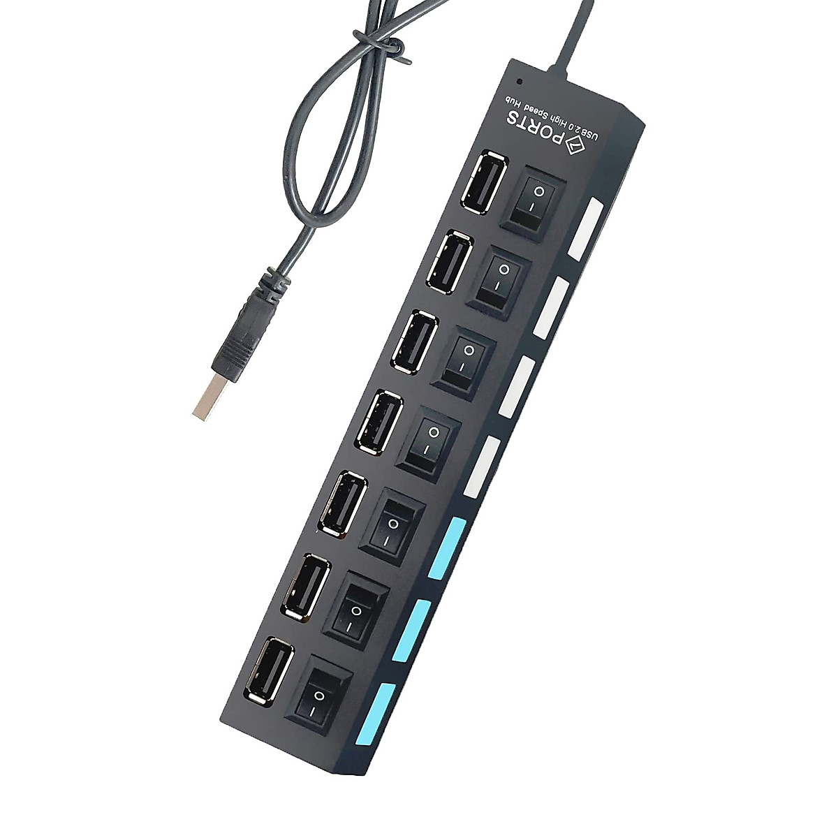 7-Port USB Hub 2.0, USB Hub USB Splitter with Individual Switches for Laptop, Computer, Keyboard and Mouse, USB Devices (Black)
