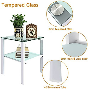 Glass Coffee Table and End Table Sets, White Tempered Glass Living Room Table Set of 3, Modern Tea Table & 2 Side Tables 2-Layer Perfect for Home Office Furniture
