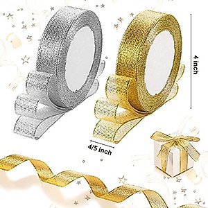 125 Yards 3/4 Inch Glitter Ribbons Metallic Ribbons Gold Ribbons Gift Wrapping, Birthday Holiday Graduation Party Wedding Decoration, Valentine Ribbon, 4 Rolls (Golden, Silvery, Black, White)