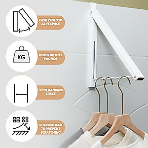 Suzile 2 Pcs White Over The Door Hanger Organizer Foldable Single Closet Hanger Hooks Retractable Over The Door Drying Rack Clothing Collapsible for Hanging Clothes Towels Bathrooms
